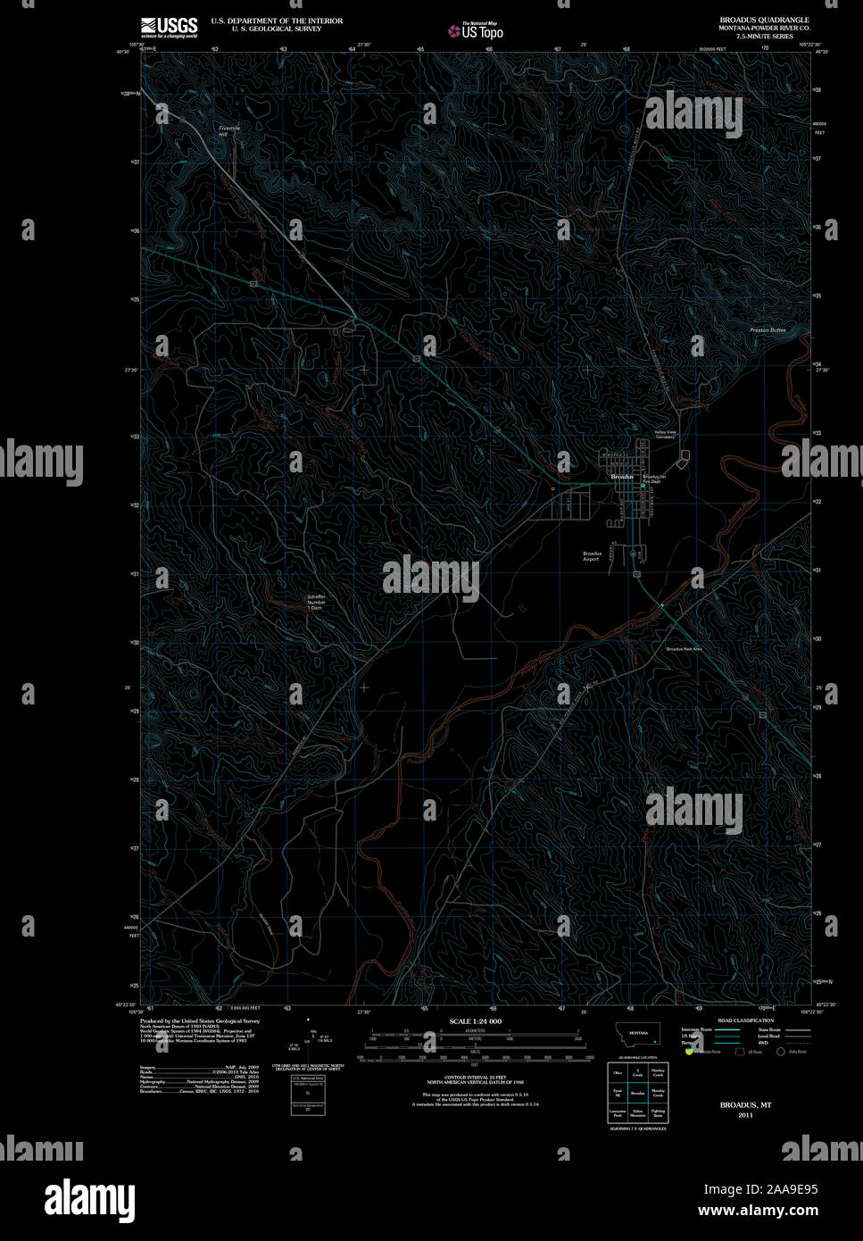 USGS TOPO Map Montana MT Broadus 20110601 TM Inverted Restoration Stock ...