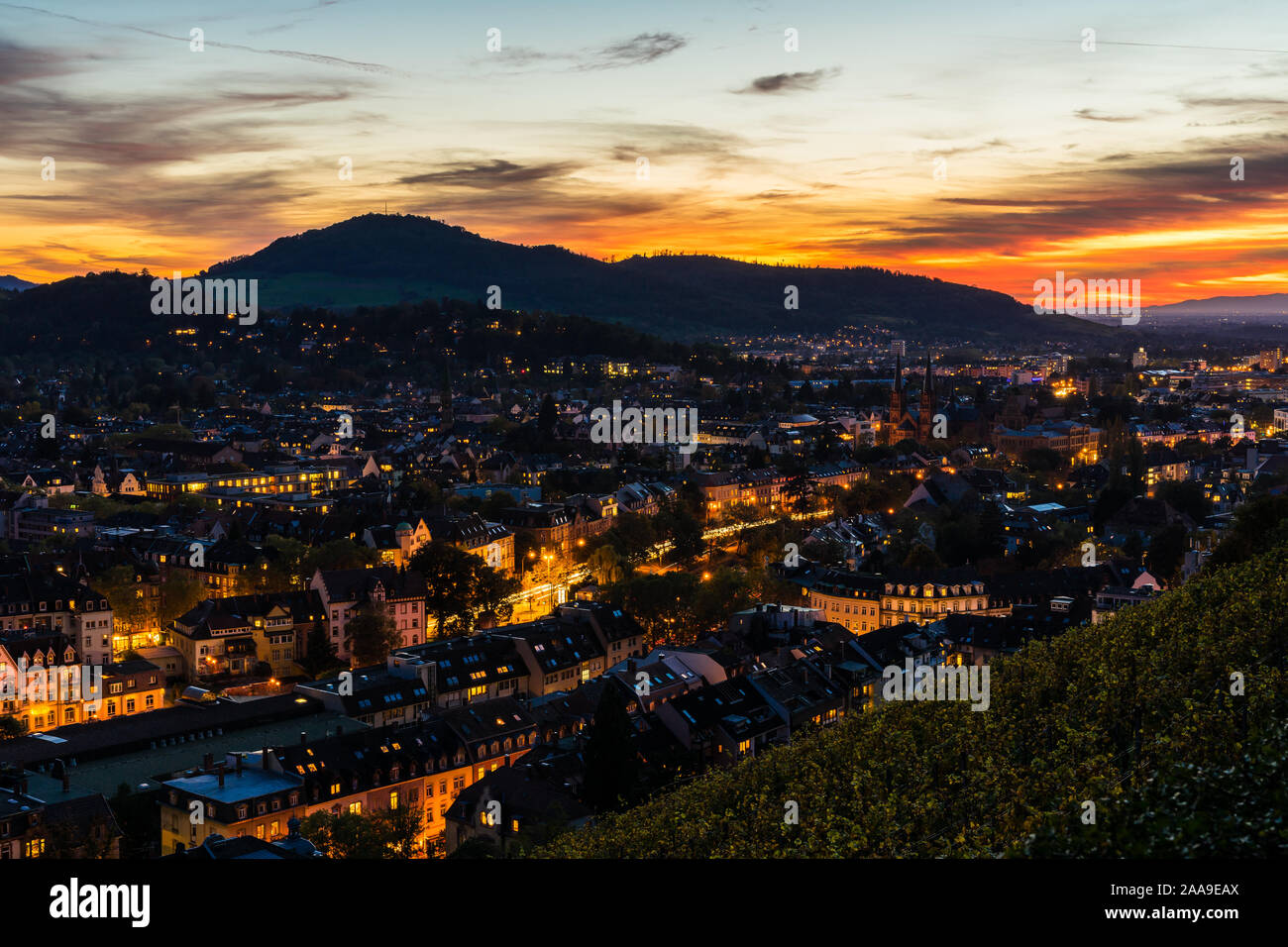 Germany, Freiburg im breisgau city skyline, cityscape and houses ...