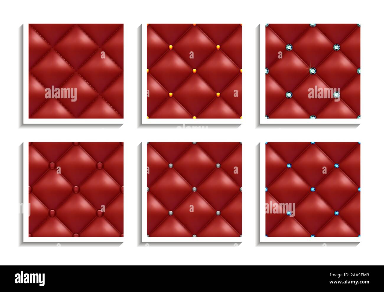 Seamless vector patterns of red leather upholstery with gold, silver ...