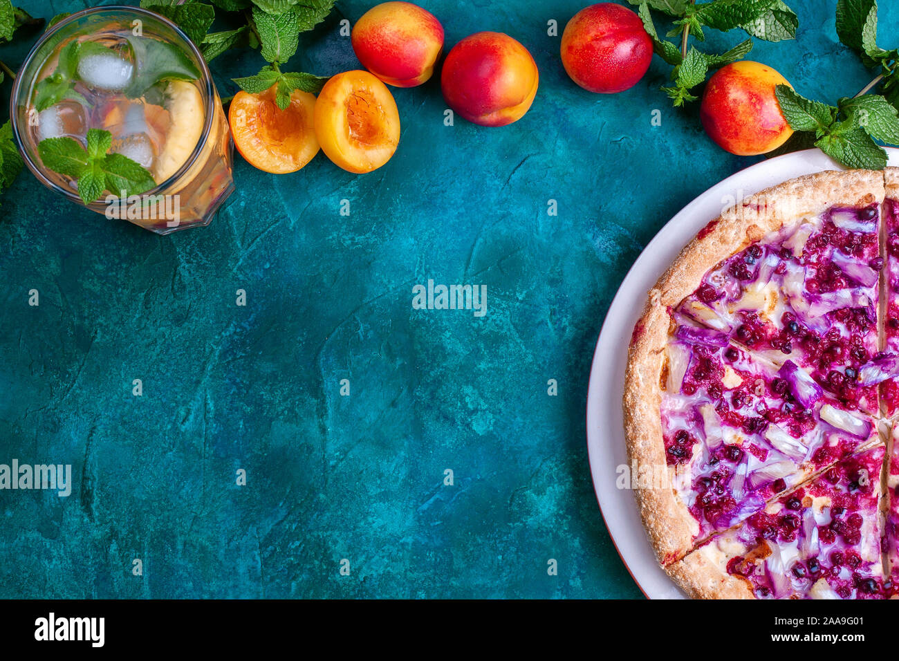 Fruit sweet pizza with nectarine lemonade Stock Photo - Alamy