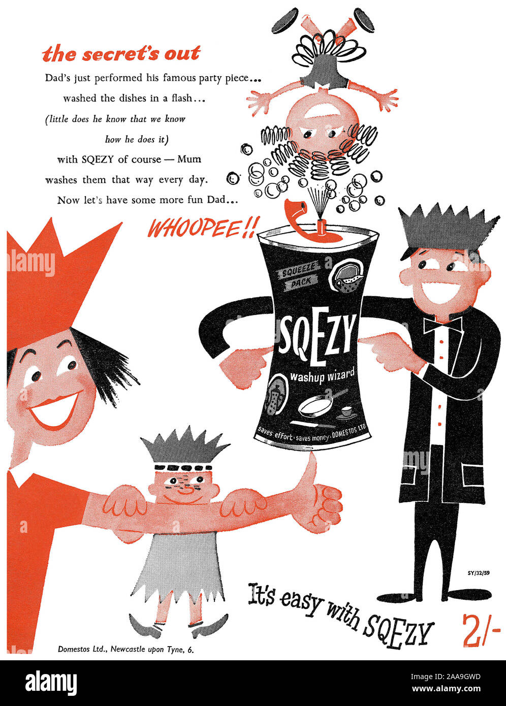 1959 British advertisement for Sqezy washing up liquid Stock Photo - Alamy