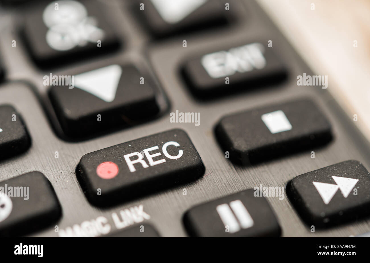 TV remote with recording button. Concept of show business, recording ...