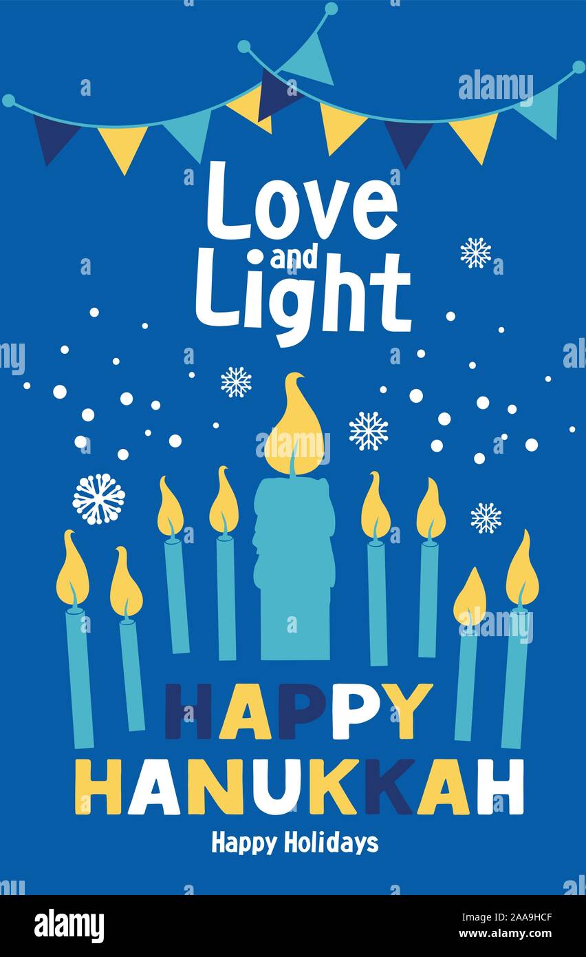 Jewish holiday Hanukkah greeting card traditional Chanukah symbols ...