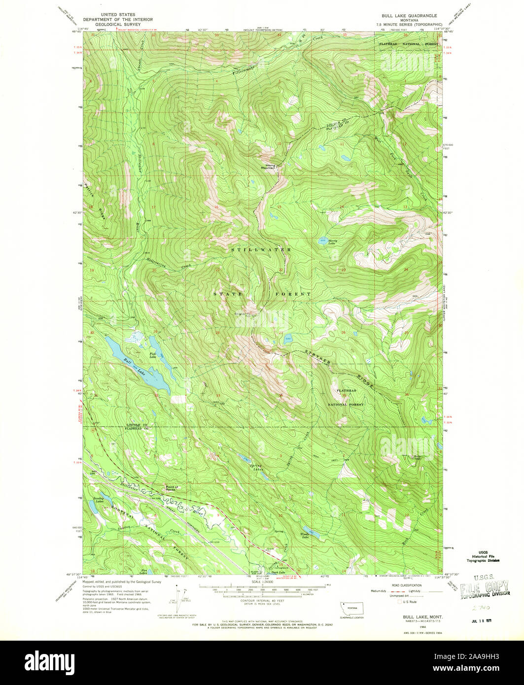 USGS TOPO Map Montana MT Bull Lake 262726 1966 24000 Restoration Stock ...