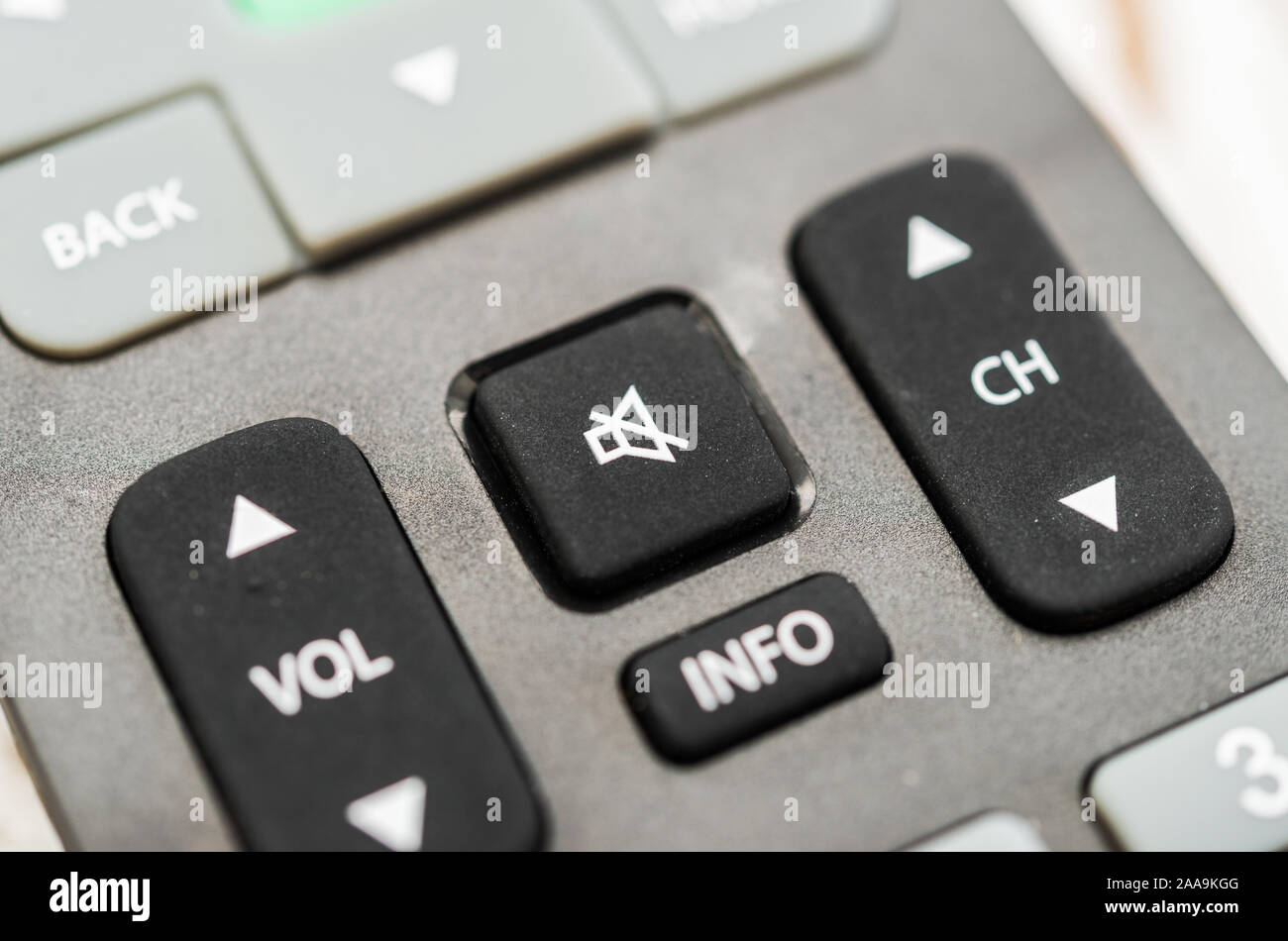 Tv remote with volume button. Concept of silence, fake news, and ...