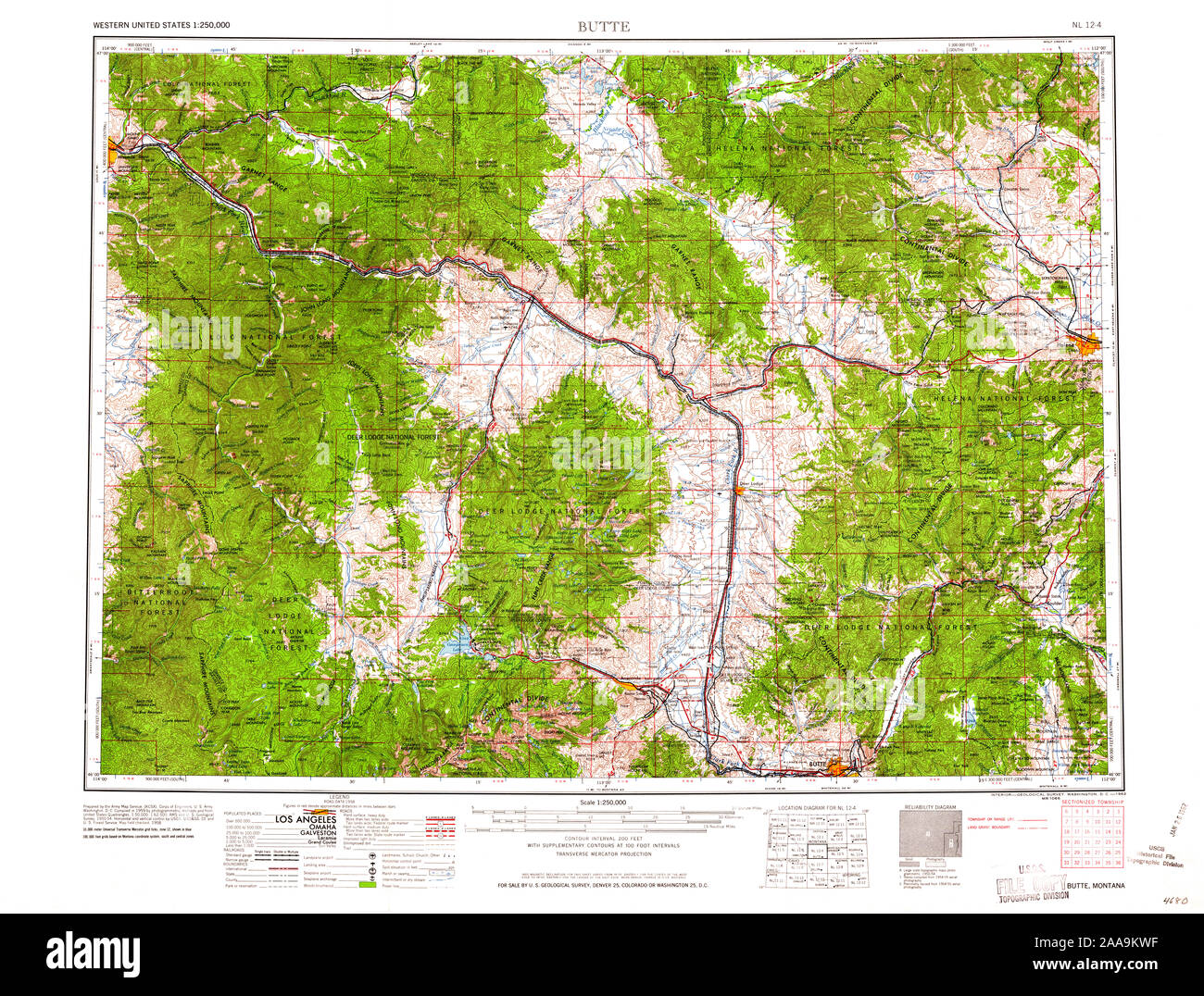 USGS TOPO Map Montana MT Butte 268674 1962 250000 Restoration Stock ...