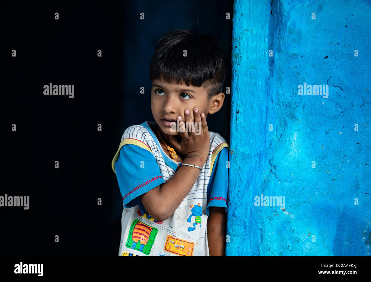 KOLKATA, INDIA - DEC 28, 2019: Portrait of unidentified Indian boy on ...