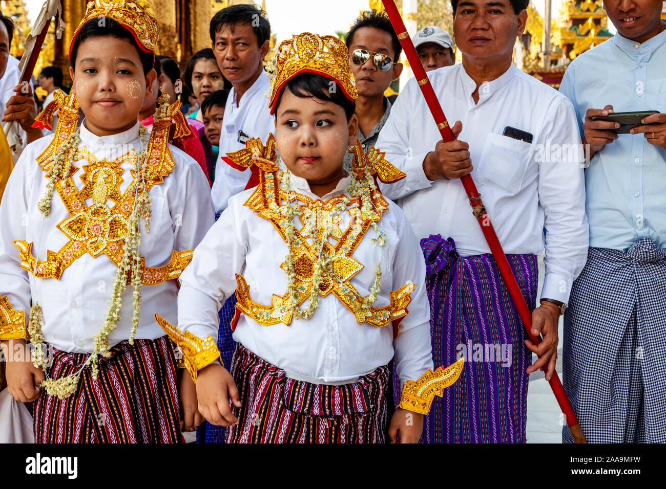 Children Take Part In A Novitiation/Shinbyu Ceremony At The Shwedagon ...