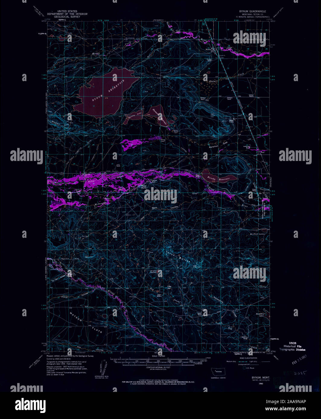 USGS TOPO Map Montana MT Bynum 267883 1960 62500 Inverted Restoration ...