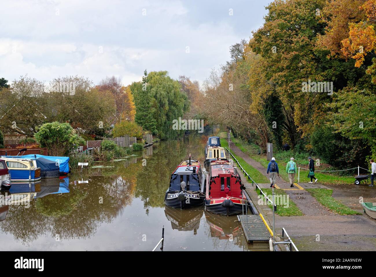 The boat club at Parvis basin on the River Wey navigation canal Byfleet ...