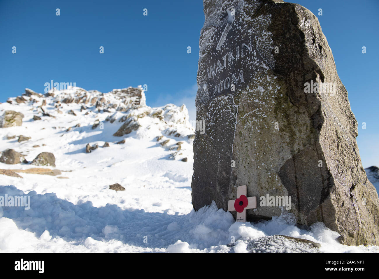 Snowdon Summit, Gwynedd, Wales, UK. 10th November 2019. Even on a snow ...