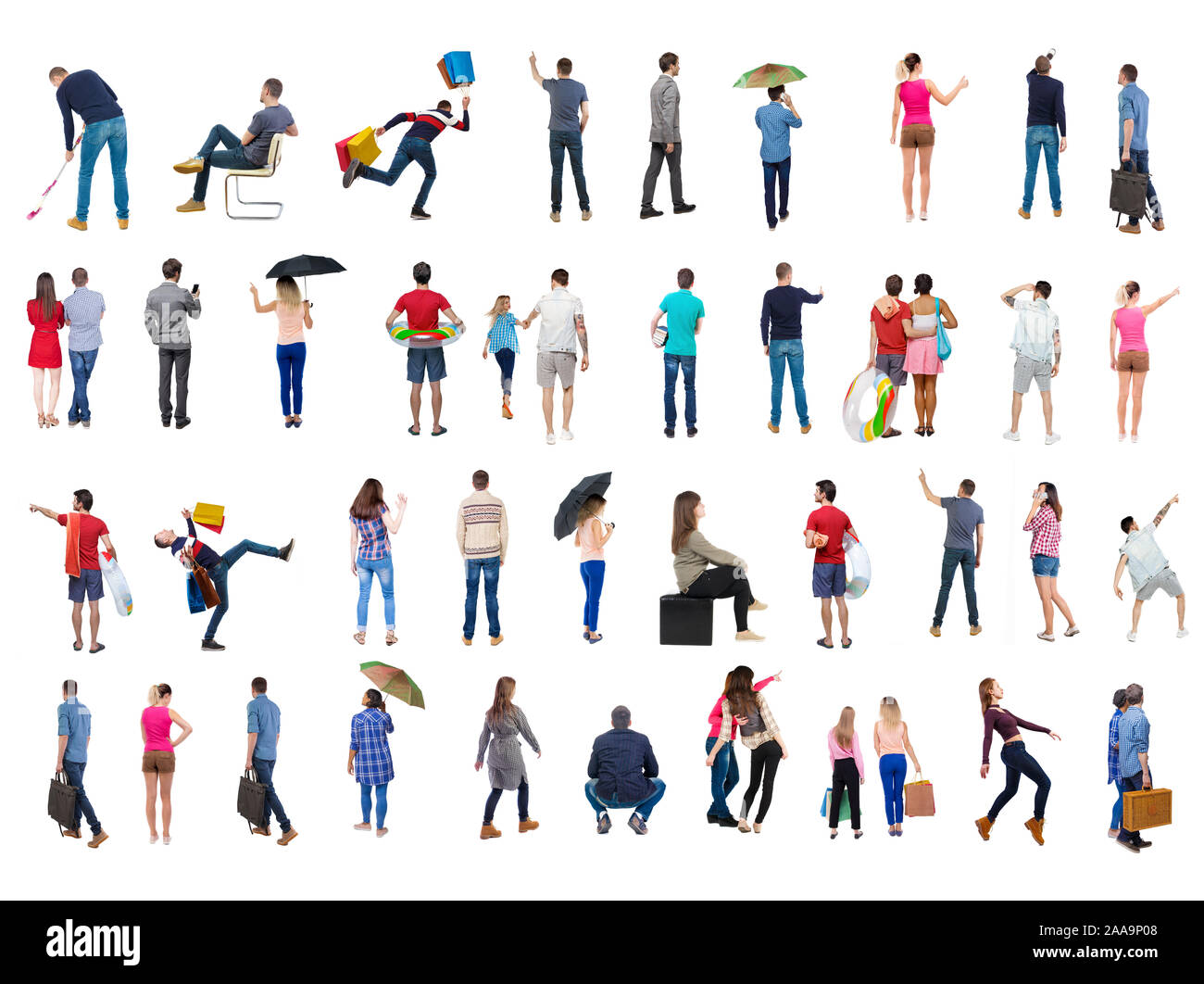 Collection " Back view people ". Rear view people set. backside view of ...