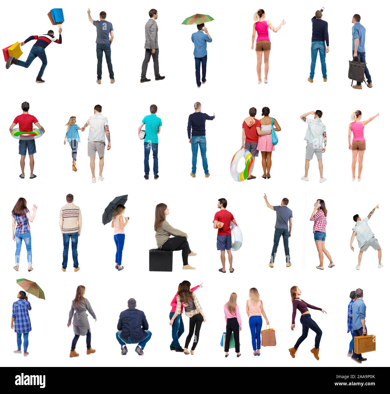 Collection " Back view people ". Rear view people set. backside view of ...