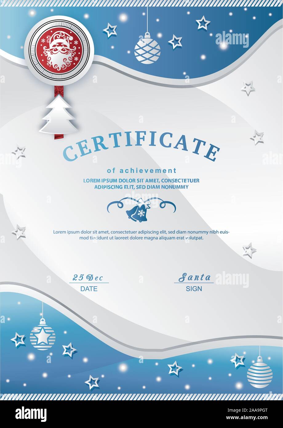 Christmas white certificate with Santa Claus. Winter frozen background ...