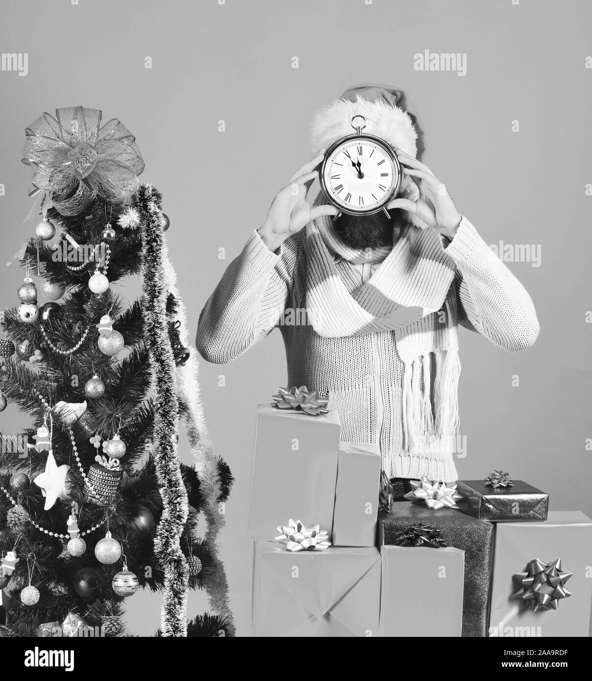Christmas gifts concept bearded Black and White Stock Photos & Images ...