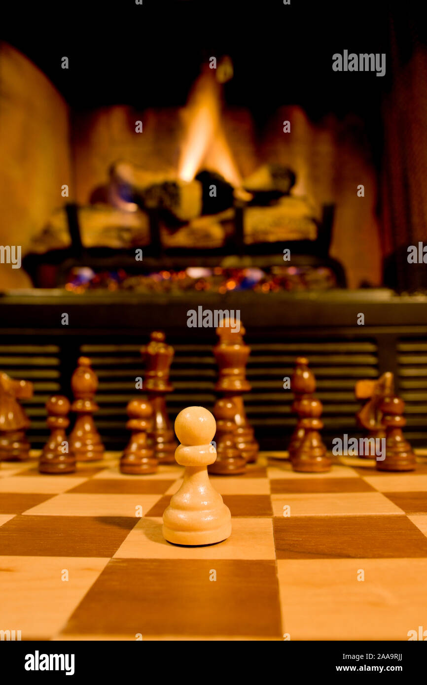 Chess Board and Pieces with Fireplace in Background Stock Photo - Alamy