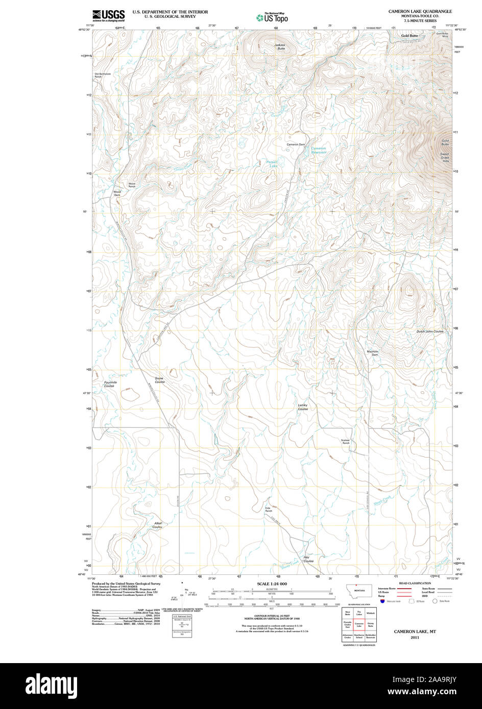USGS TOPO Map Montana MT Cameron Lake 20110622 TM Restoration Stock ...