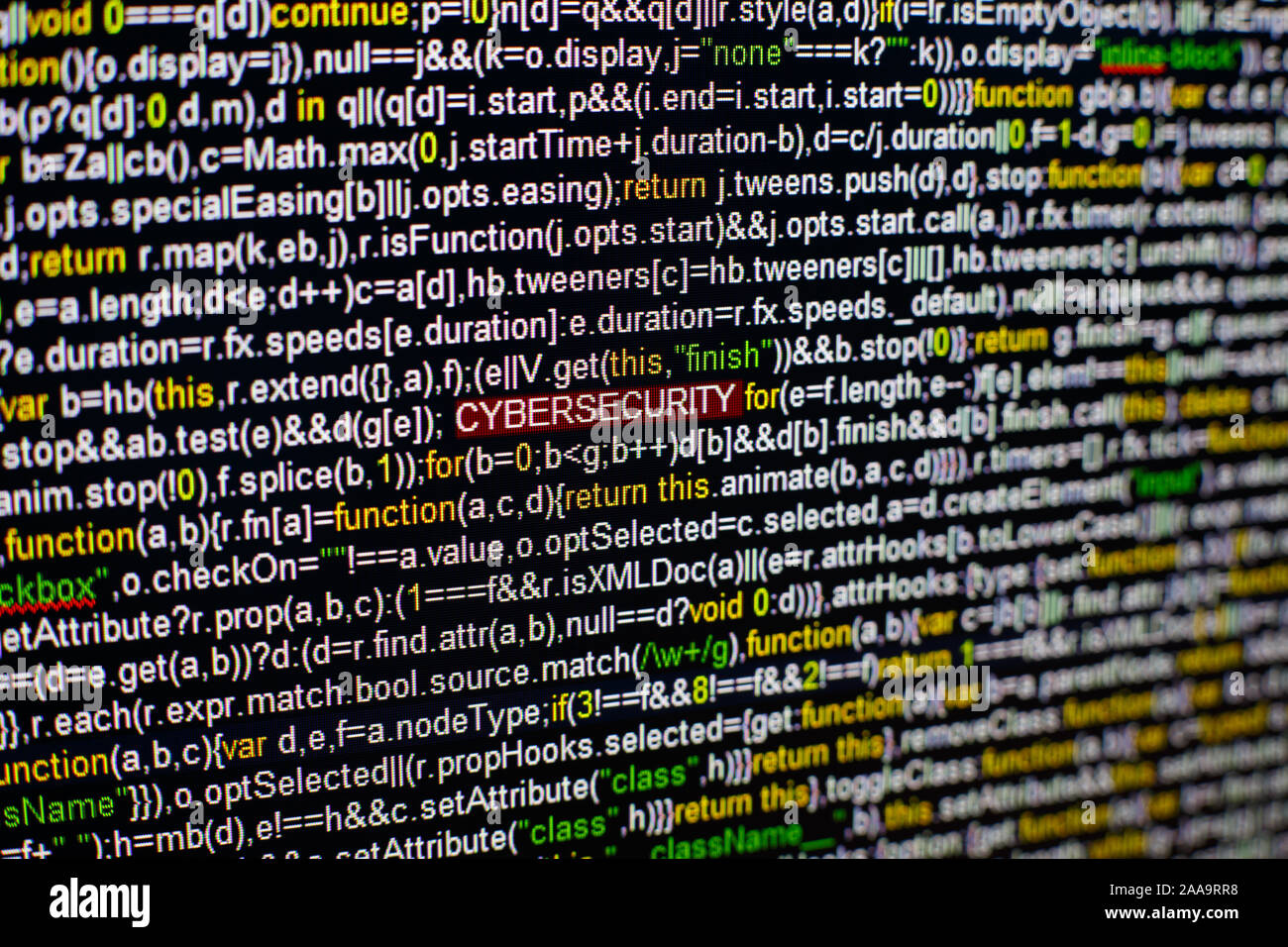Macro Photo Of Computer Screen With Program Source Code And Highlighted Cybersecurity