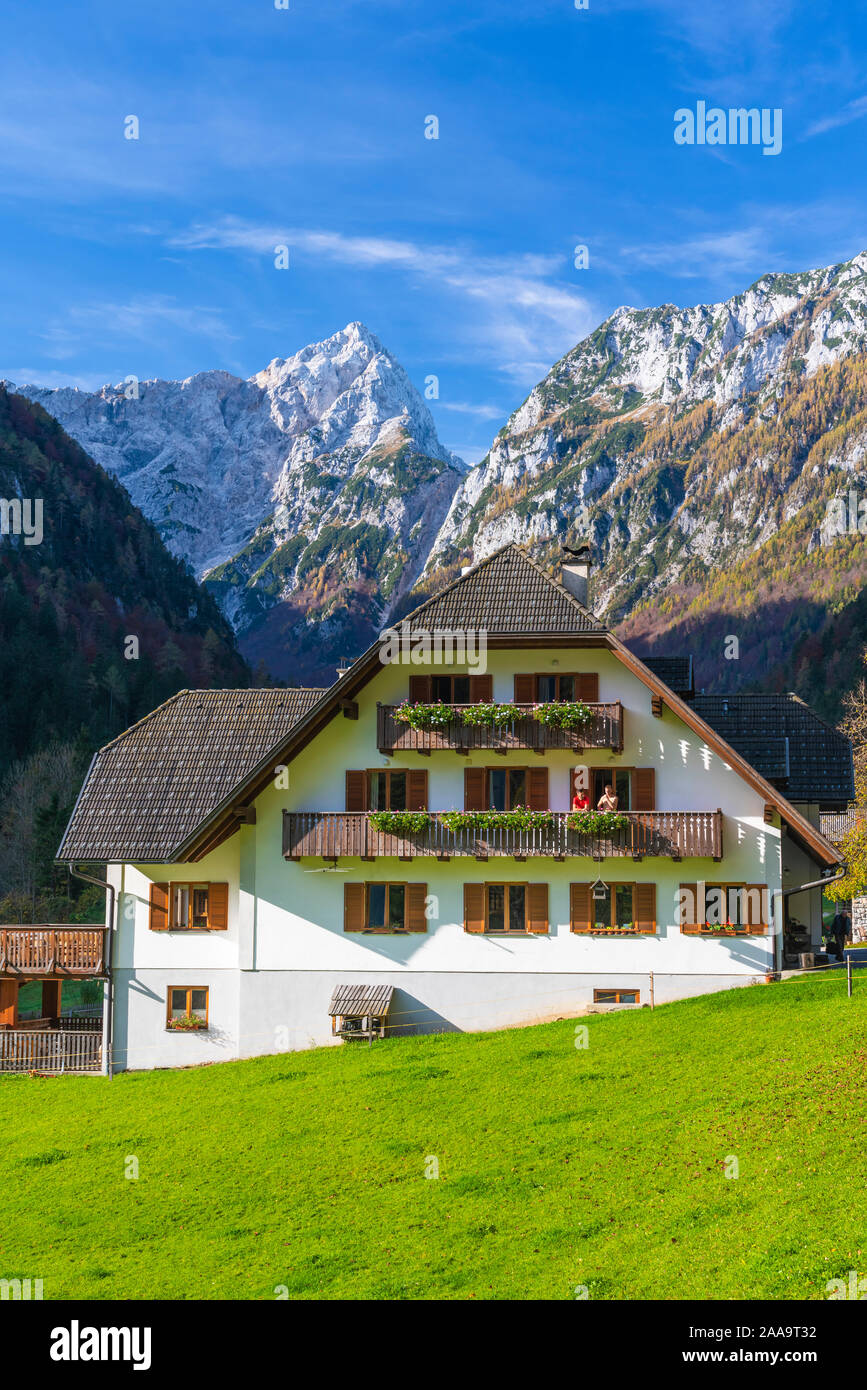 An alpine scene in Rabanov Kot with fall foliage color in the Logar ...