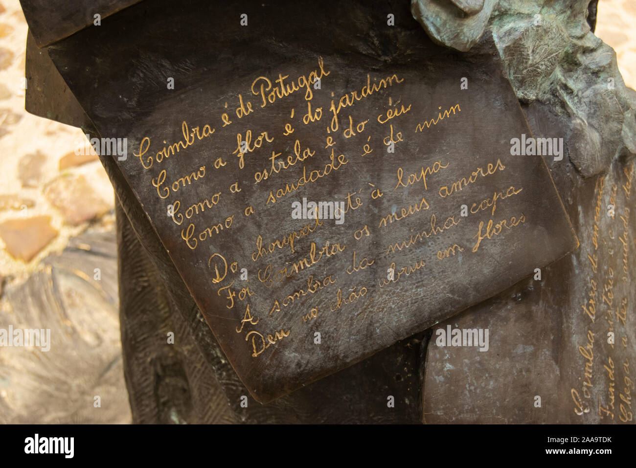 A poem on the Fado sculpture in Coimbra Portugal Stock Photo - Alamy