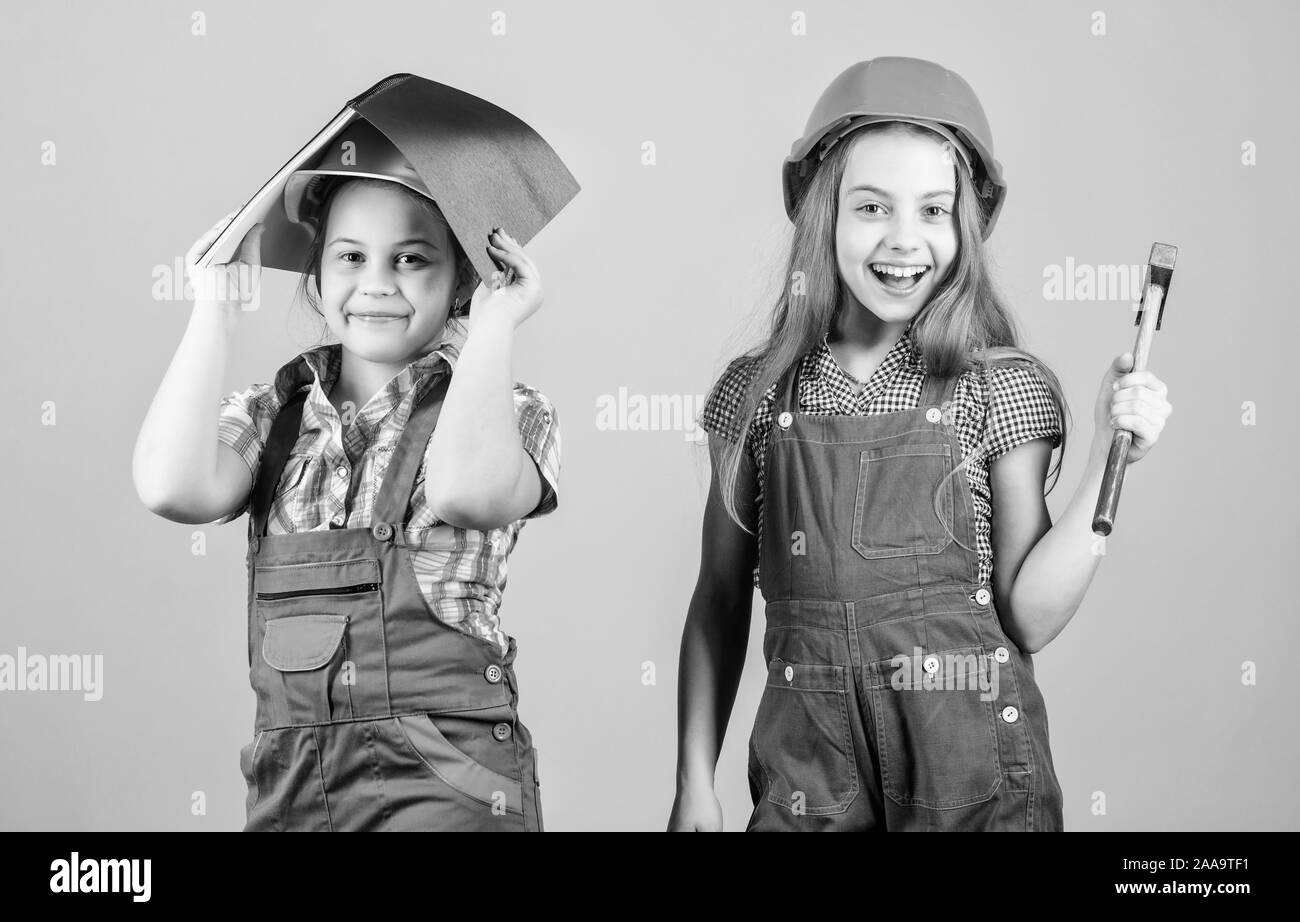 Control renovation process. Kids happy renovating home. Home ...