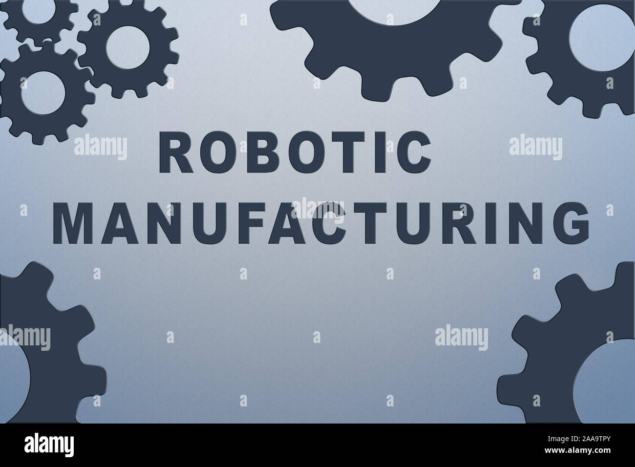 ROBOTIC MANUFACTURING sign concept illustration with gray gear wheel ...