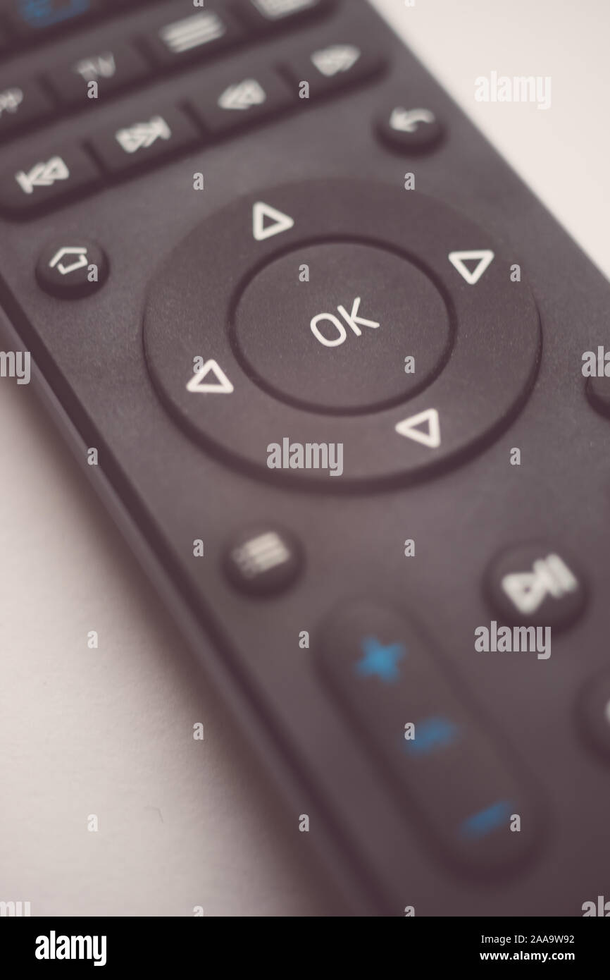 Black remote control close-up, focus on the center Stock Photo - Alamy