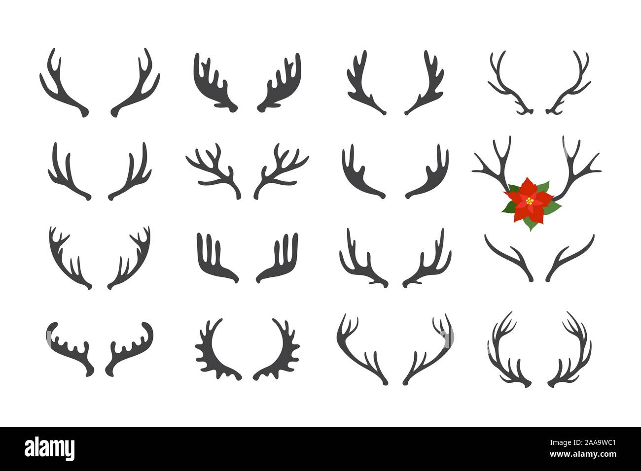 Antler big set of vector icons . Hand drawn silhouettes Stock Vector ...