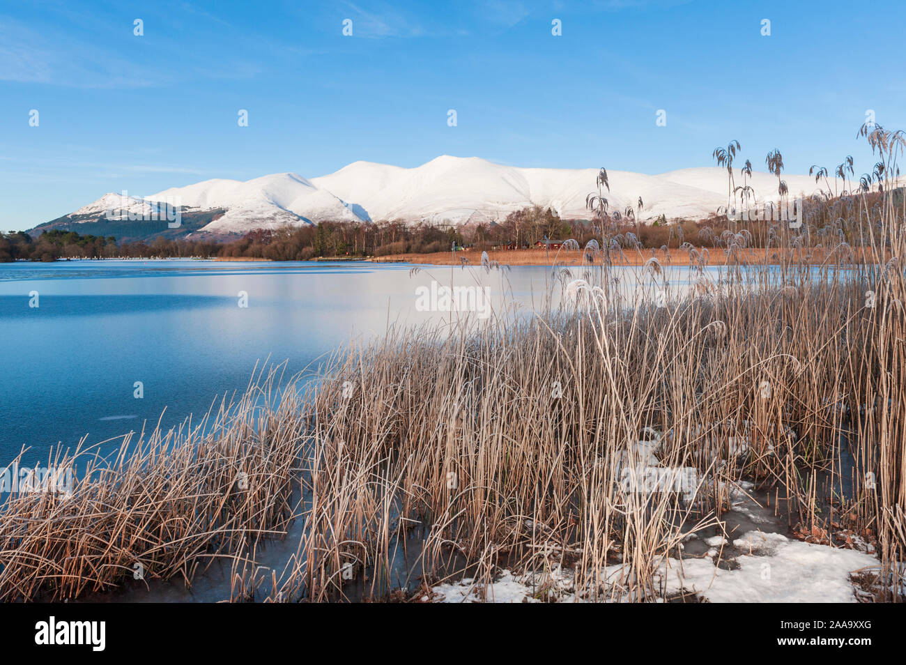 Lake District winter landscape view of snow covered Skiddaw one of the ...