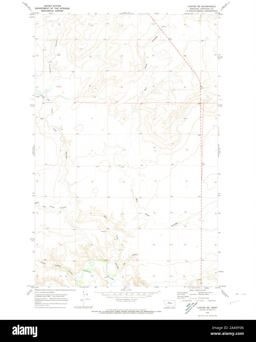 USGS TOPO Map Montana MT Carter NE 262874 1970 24000 Restoration Stock ...