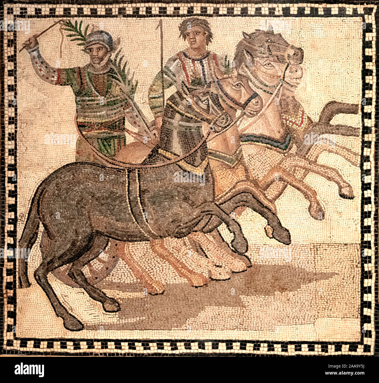 mosaic showing a quadriga in the roman circus with the winer that have ...