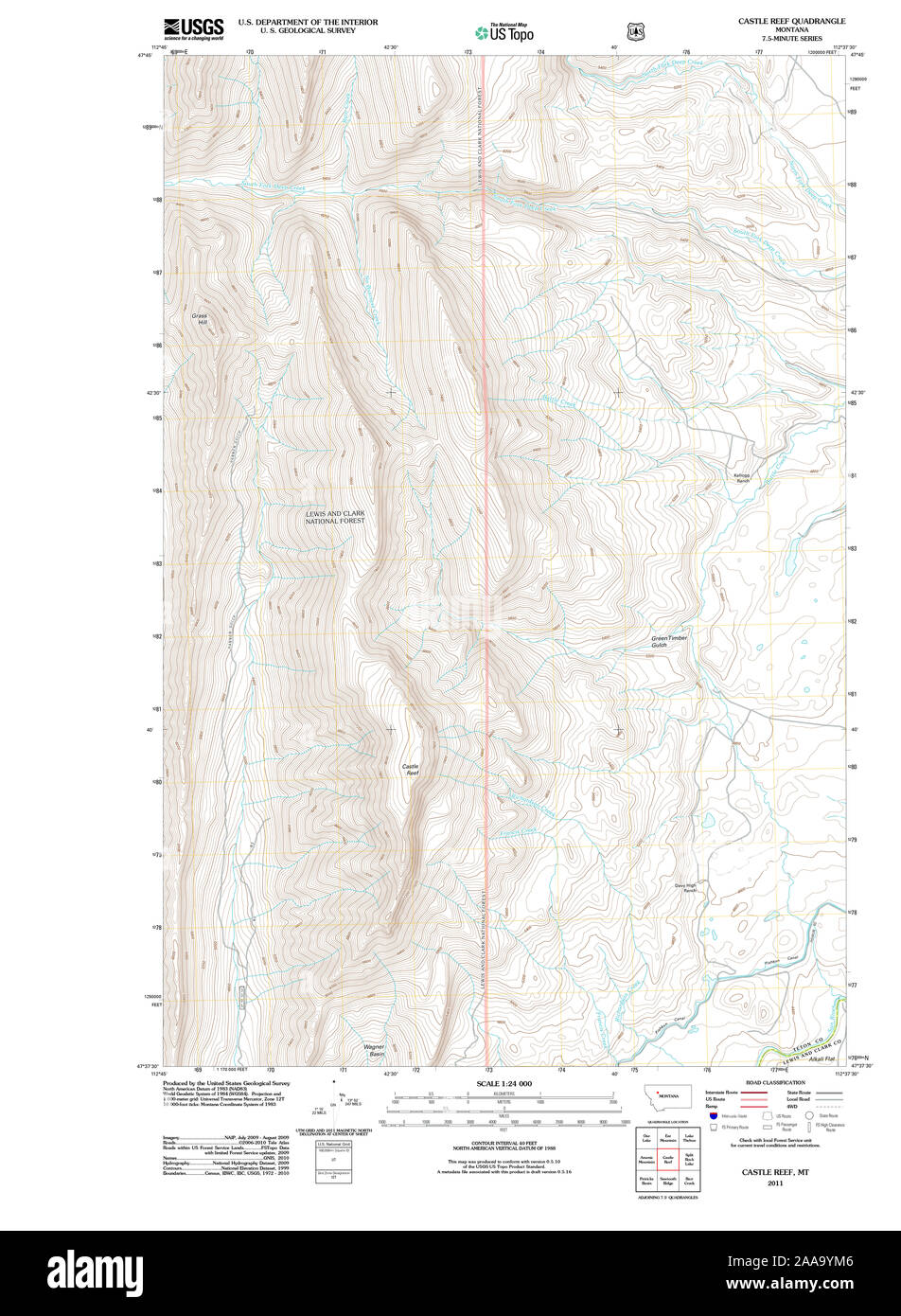 USGS TOPO Map Montana MT Castle Reef 20110603 TM Restoration Stock ...