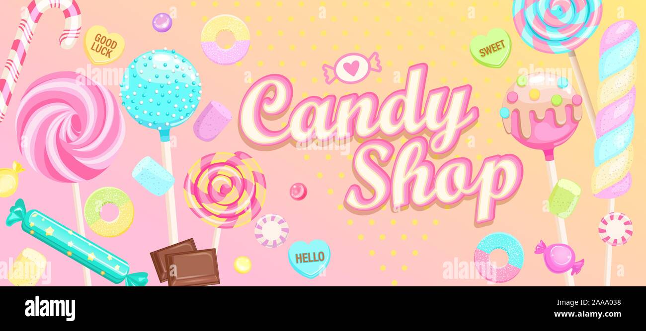 Candy shop welcome banner with sweets Stock Vector Image & Art - Alamy