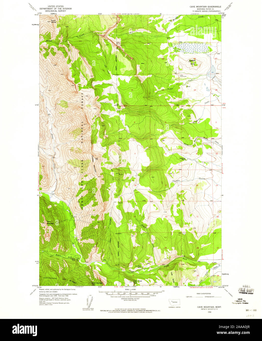 USGS TOPO Map Montana MT Cave Mountain 262915 1958 24000 Restoration ...