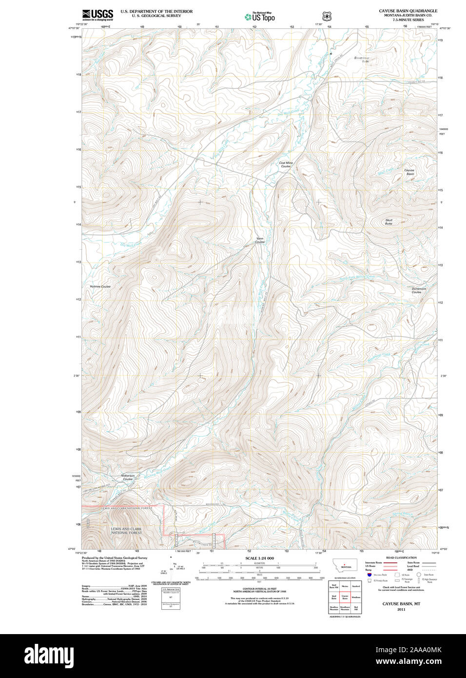 USGS TOPO Map Montana MT Cayuse Basin 20110701 TM Restoration Stock ...