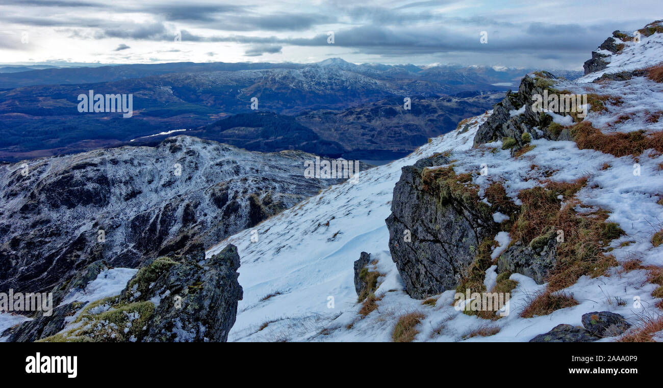 The view from the summit of Ben Ledi, near Callander, Stirlingshire, Scotland looking East Stock ...