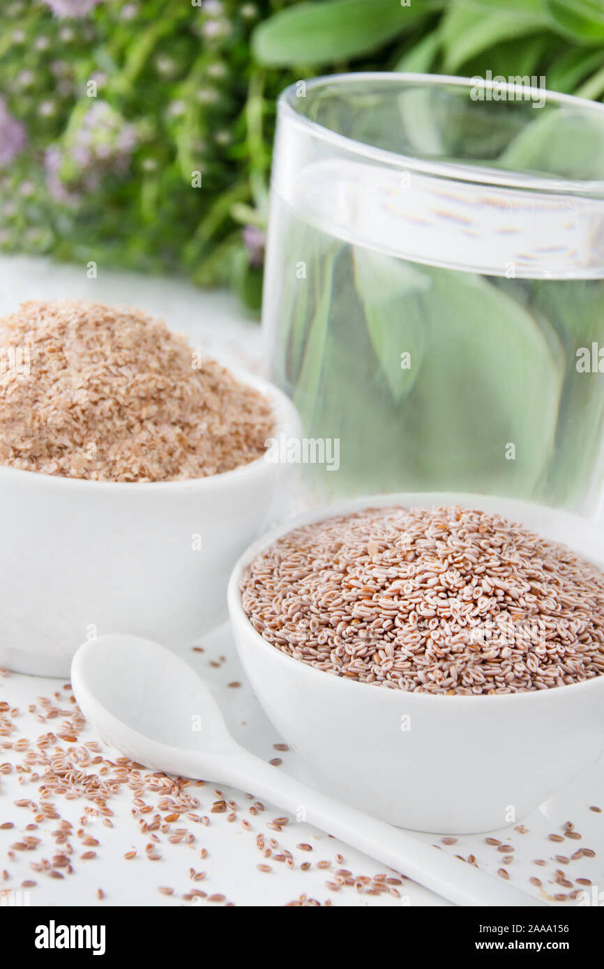 Wheat Bran and Indianwheat with glass of water Stock Photo - Alamy