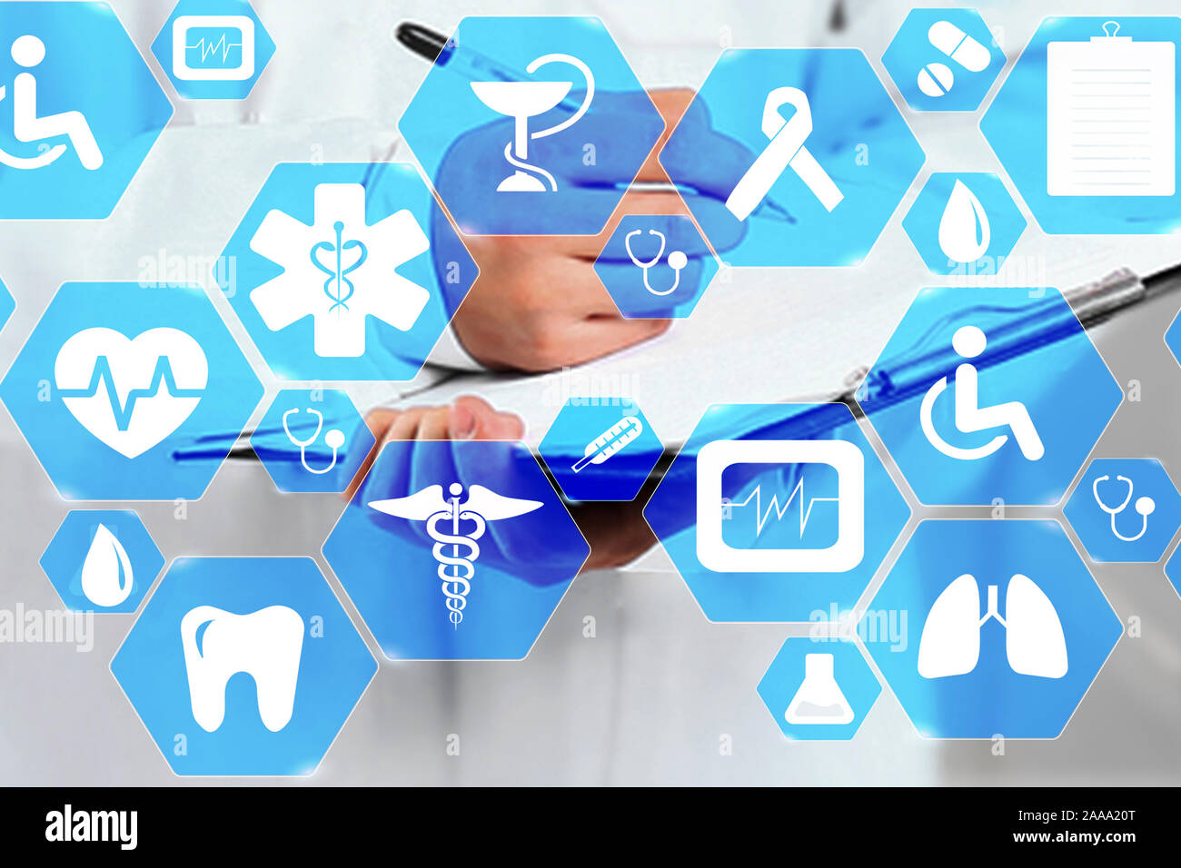 Medical network connection on the virtual touch screen and Doctor with ...