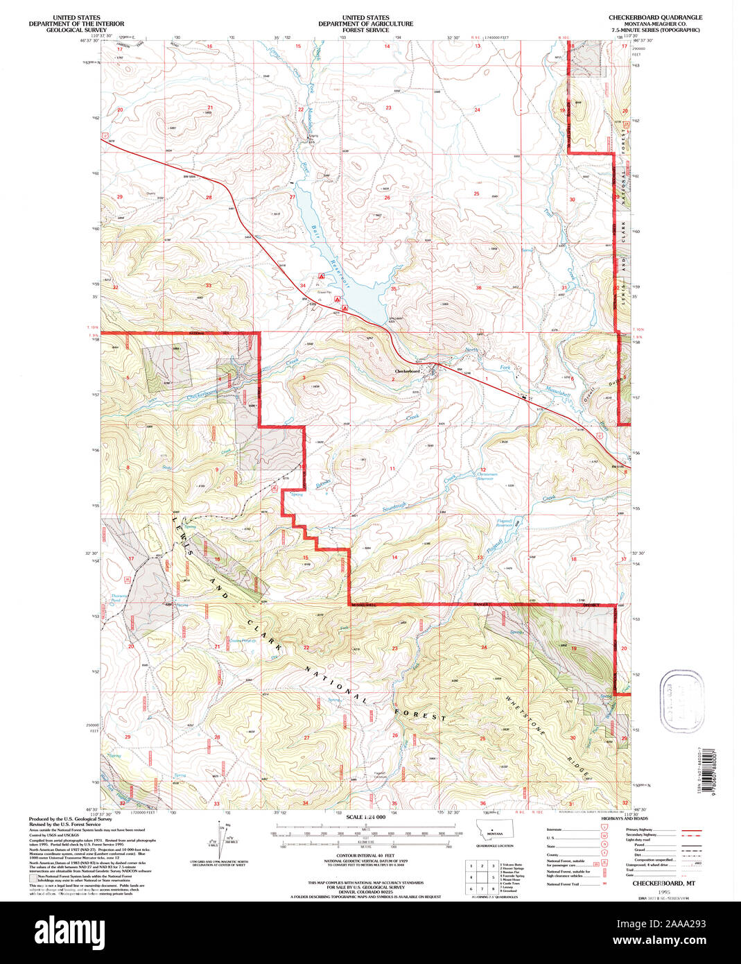 USGS TOPO Map Montana MT Checkerboard 262950 1995 24000 Restoration ...