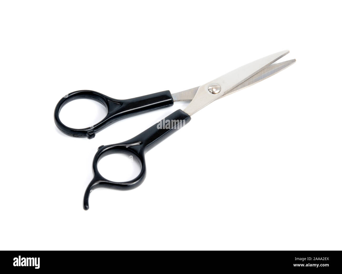Scissors with black handles on a white background Stock Photo - Alamy