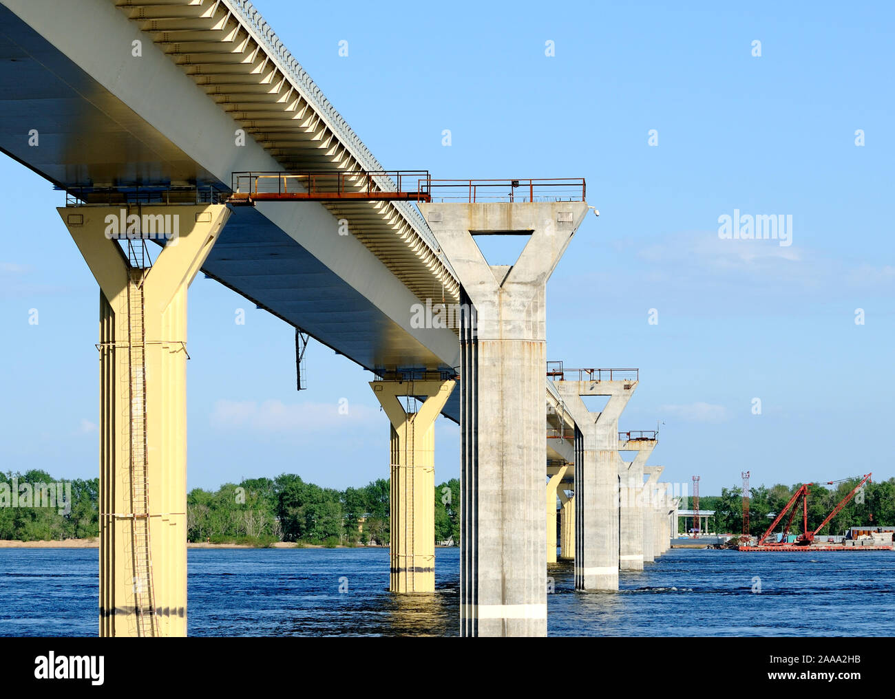 Construction of a new bridge over the river Volga, Russia Stock Photo ...