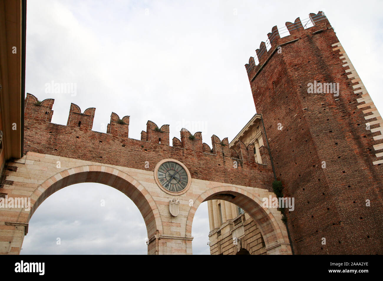 The picture from the center of the ancient city of Verona in Italy. The ...