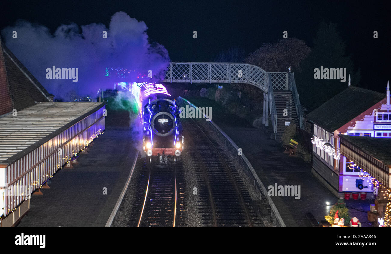 North Norfolk Railway Lit up Train Stock Photo - Alamy
