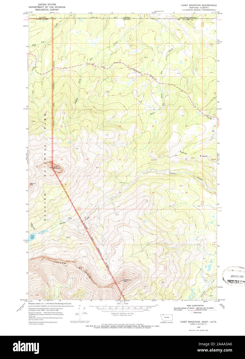 USGS TOPO Map Montana MT Chief Mountain 262969 1968 24000 Restoration ...