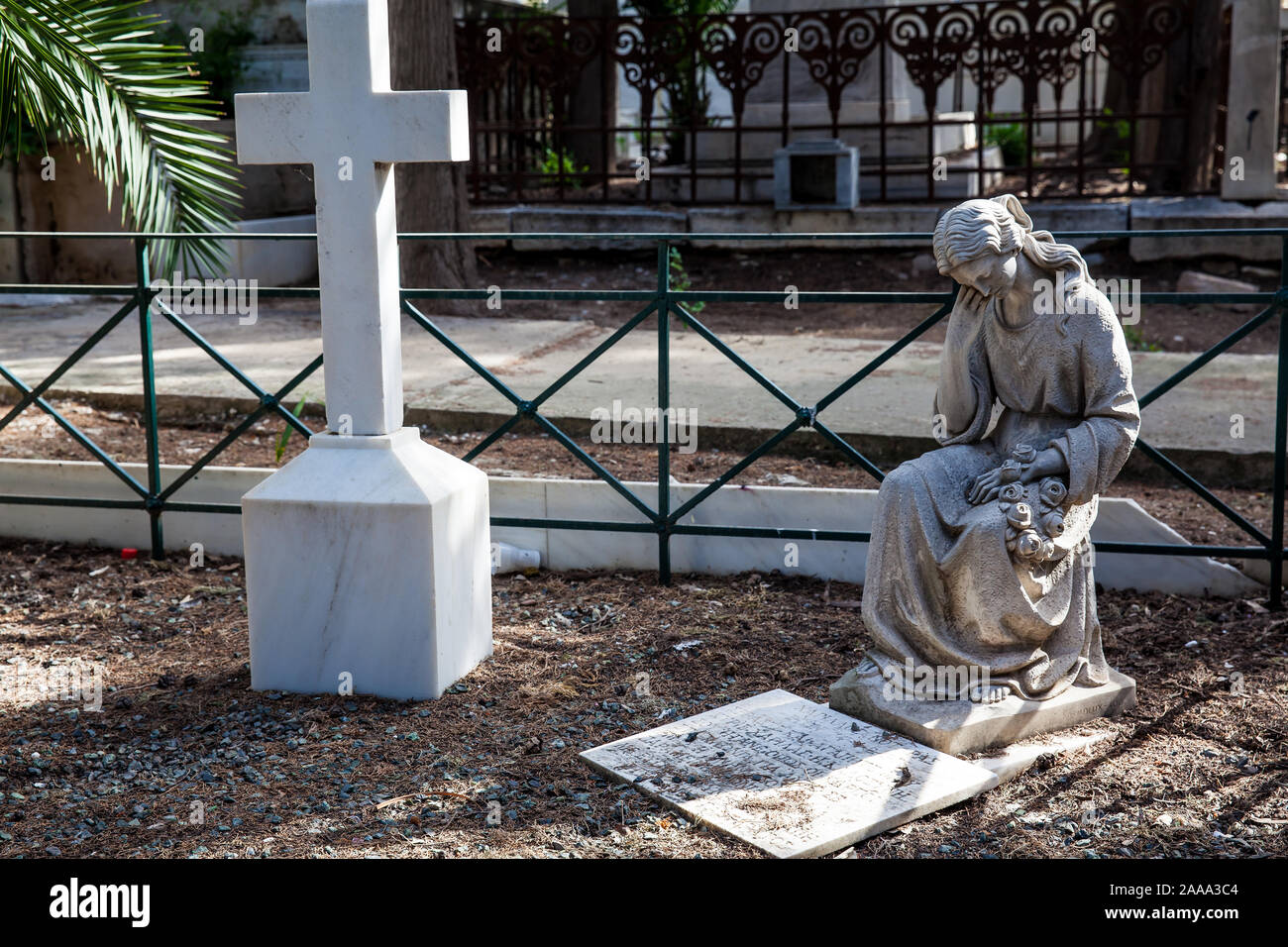 ATHENS, GREECE - MAY, 2018: Detail of the tombs at the First Cemetery ...
