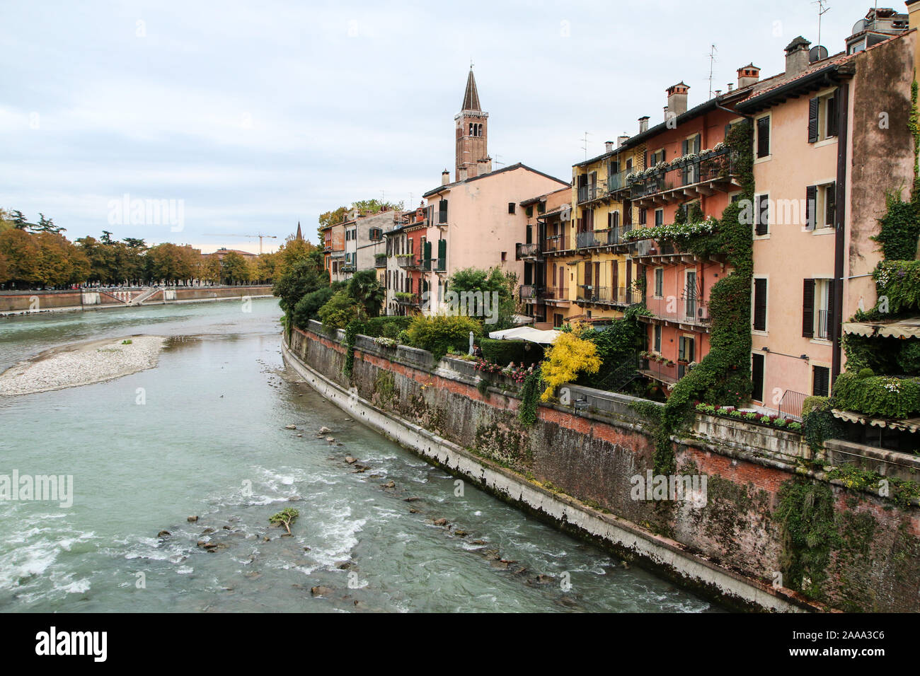The cityscape of the ancient town Verona in Italy. You can see the ...