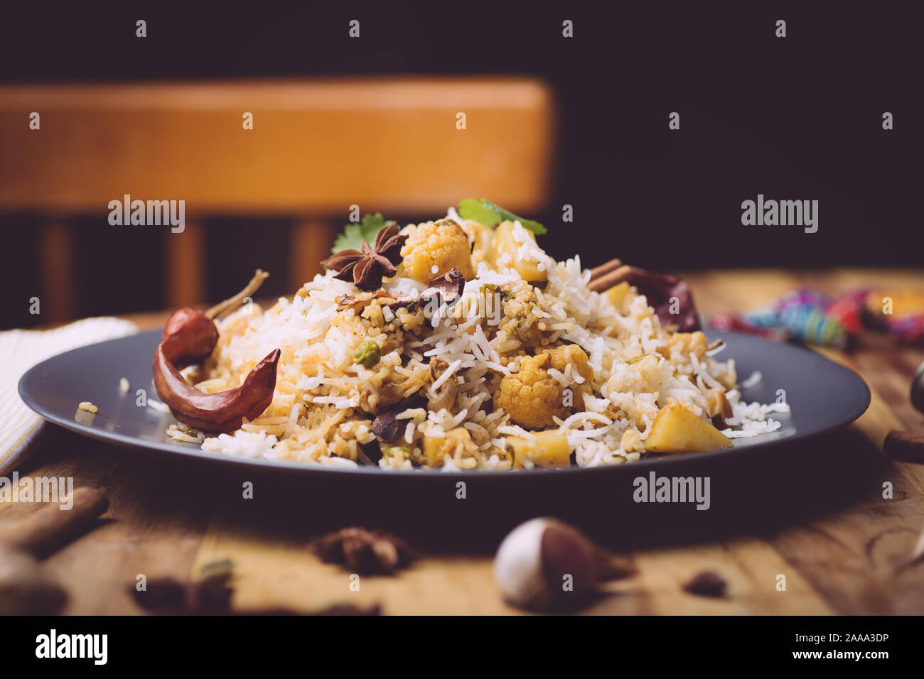 Biryani rice (Vegetable biryani). Indian basmati rice, curry vegetables ...