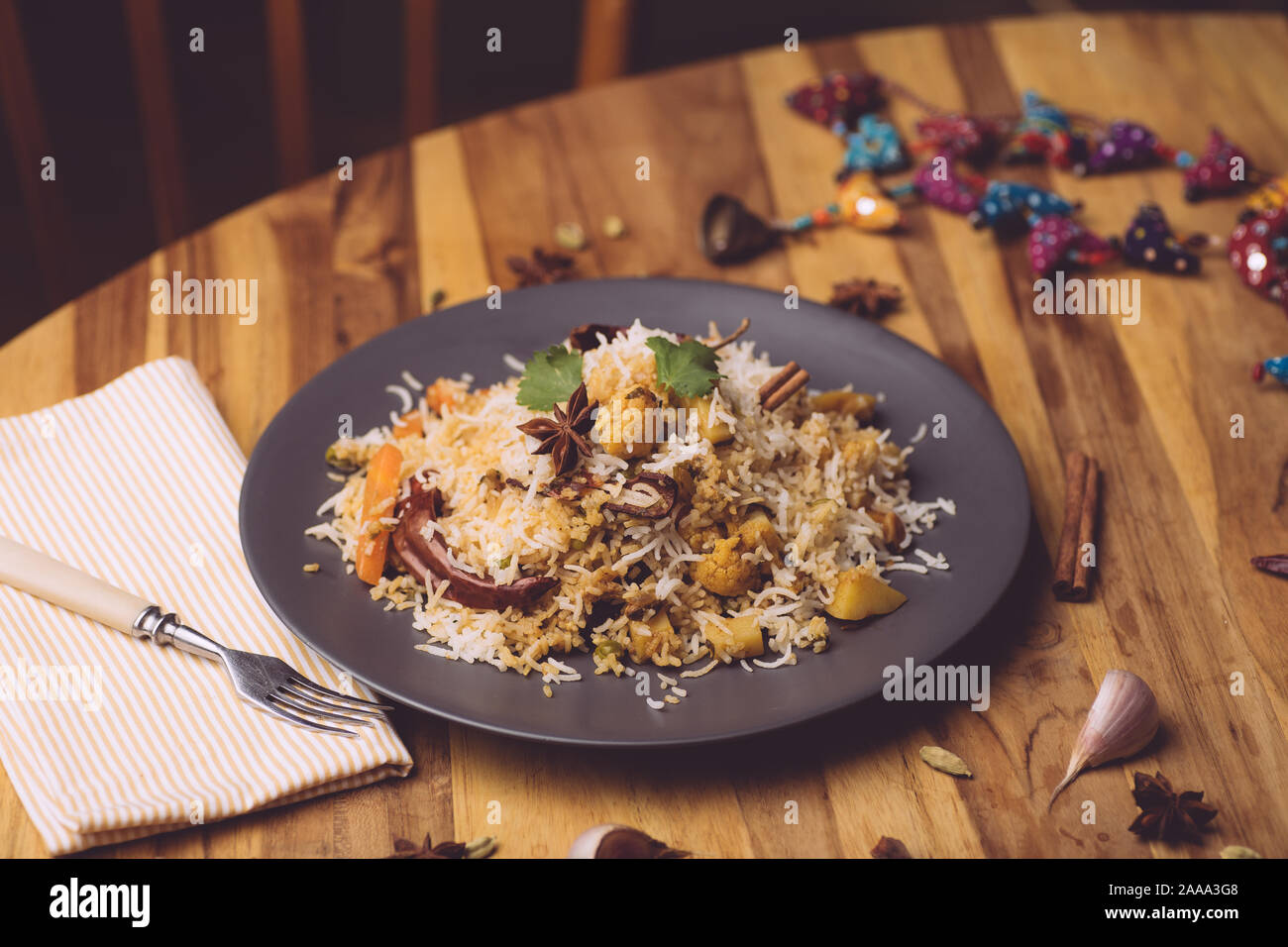 Biryani rice (Vegetable biryani). Indian basmati rice, curry vegetables ...