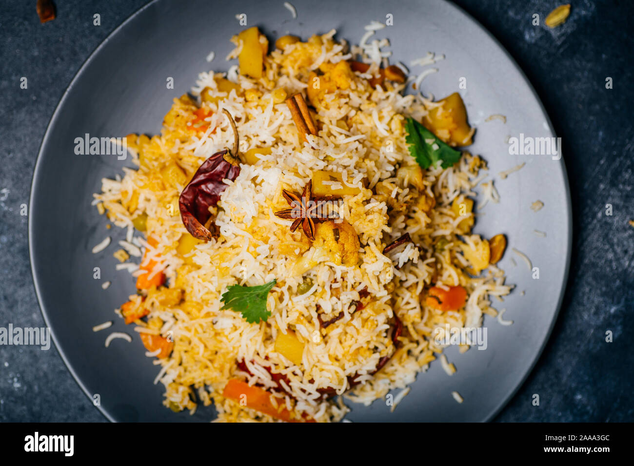 Biryani rice (Vegetable biryani). Indian basmati rice, curry vegetables ...