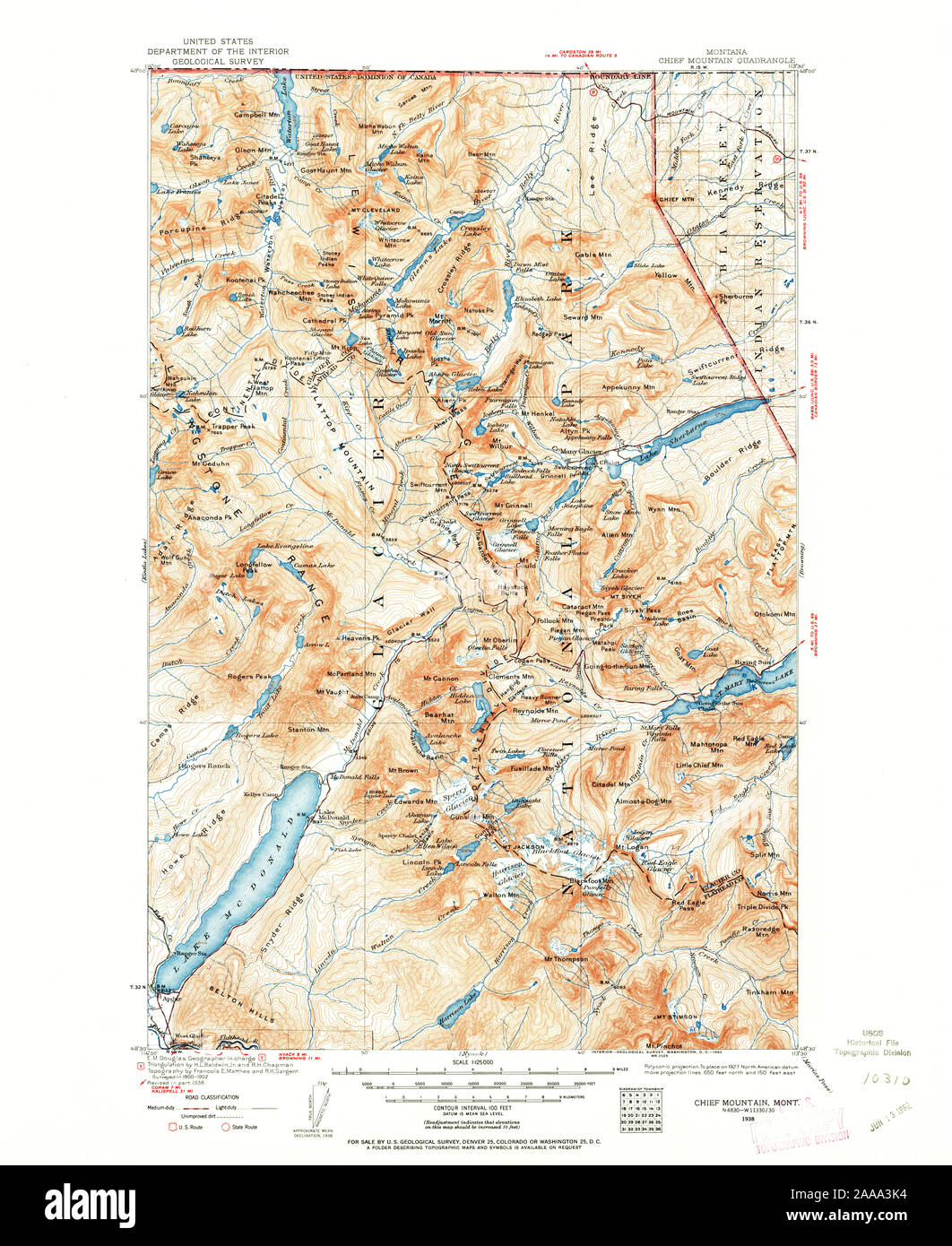 USGS TOPO Map Montana MT Chief Mountain 268520 1938 125000 Restoration ...